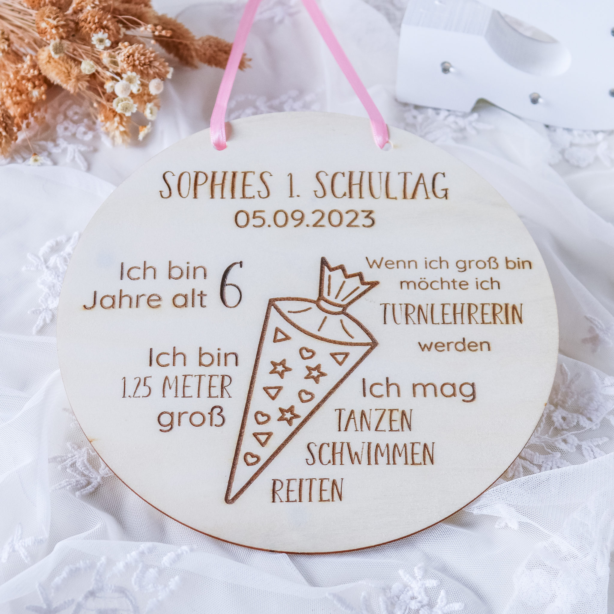 Türschild Holzschild Namensschild personalisierbar - Geschenk Einschulung erster Schultag mit ...