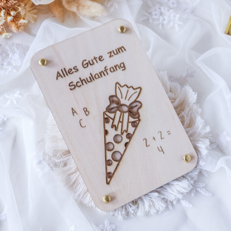Geldgeschenk Verpackung aus Holz - Alles Gute zur Einschulung - Geschenkidee | Glücksdinge